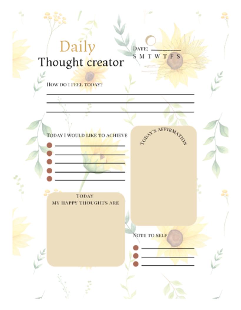 Sunflower Daily Printable Download Sheet, Reflection Sheet, Day Sheet ...