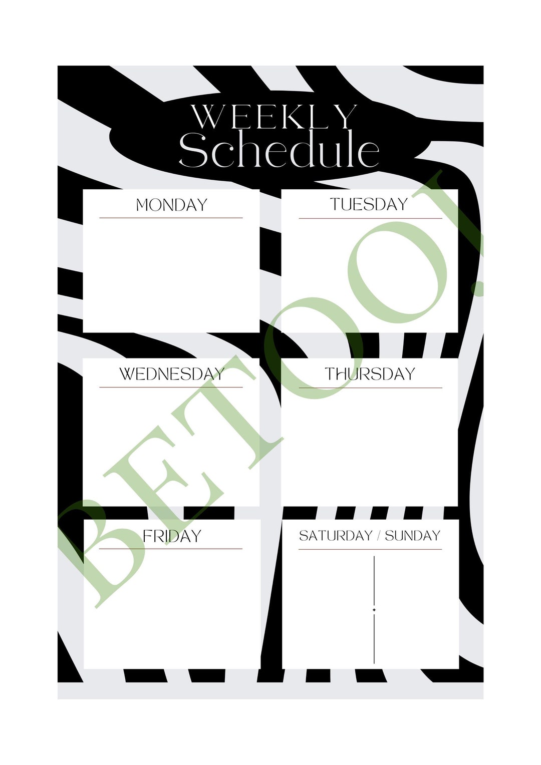 Retro Zebra Print Weekly Schedule: Minimalist Planner (DOCX Digital ...