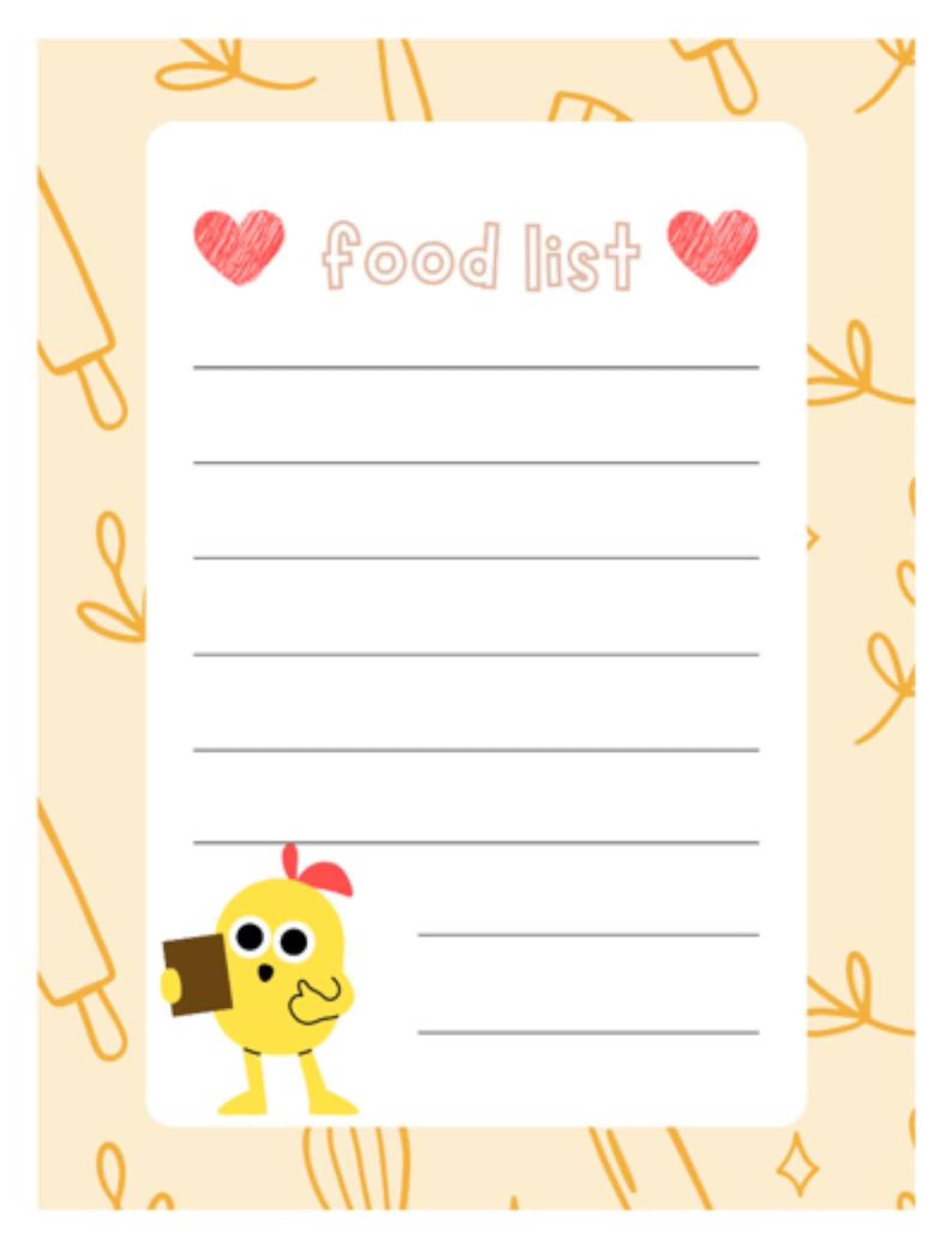 Printable Food List, Simple Note Print, Minilist List Instant Download ...