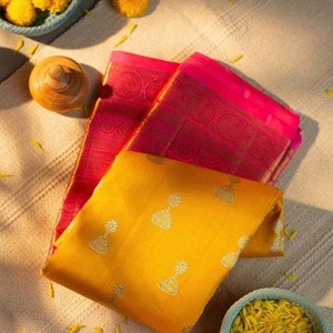Yellow Colore Banarasi Silk Bollywood Style Traditional Saree - Etsy
