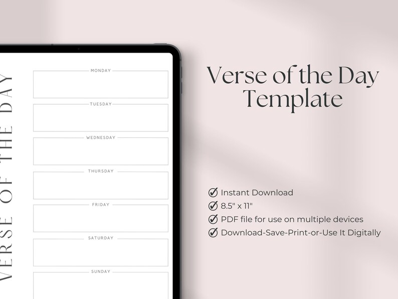Classic Simple Verse of the Day Template-digital Download PDF for Print ...