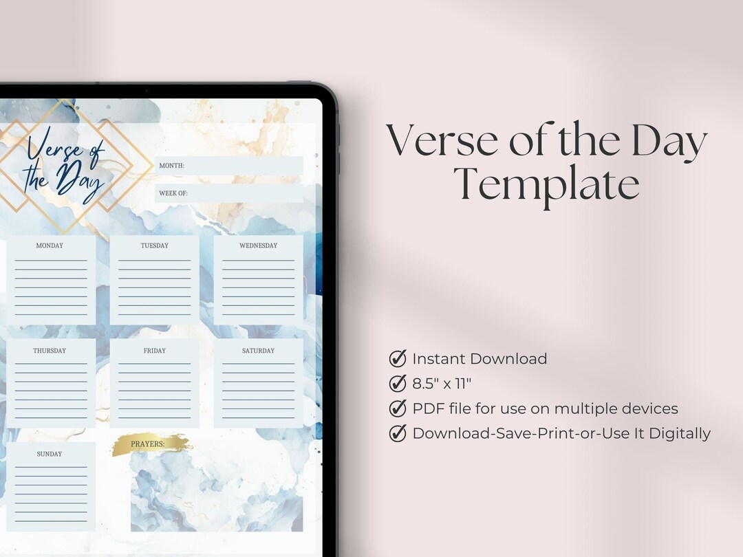 Verse of the Day Blue Marble Template-digital Download PDF for Print or ...