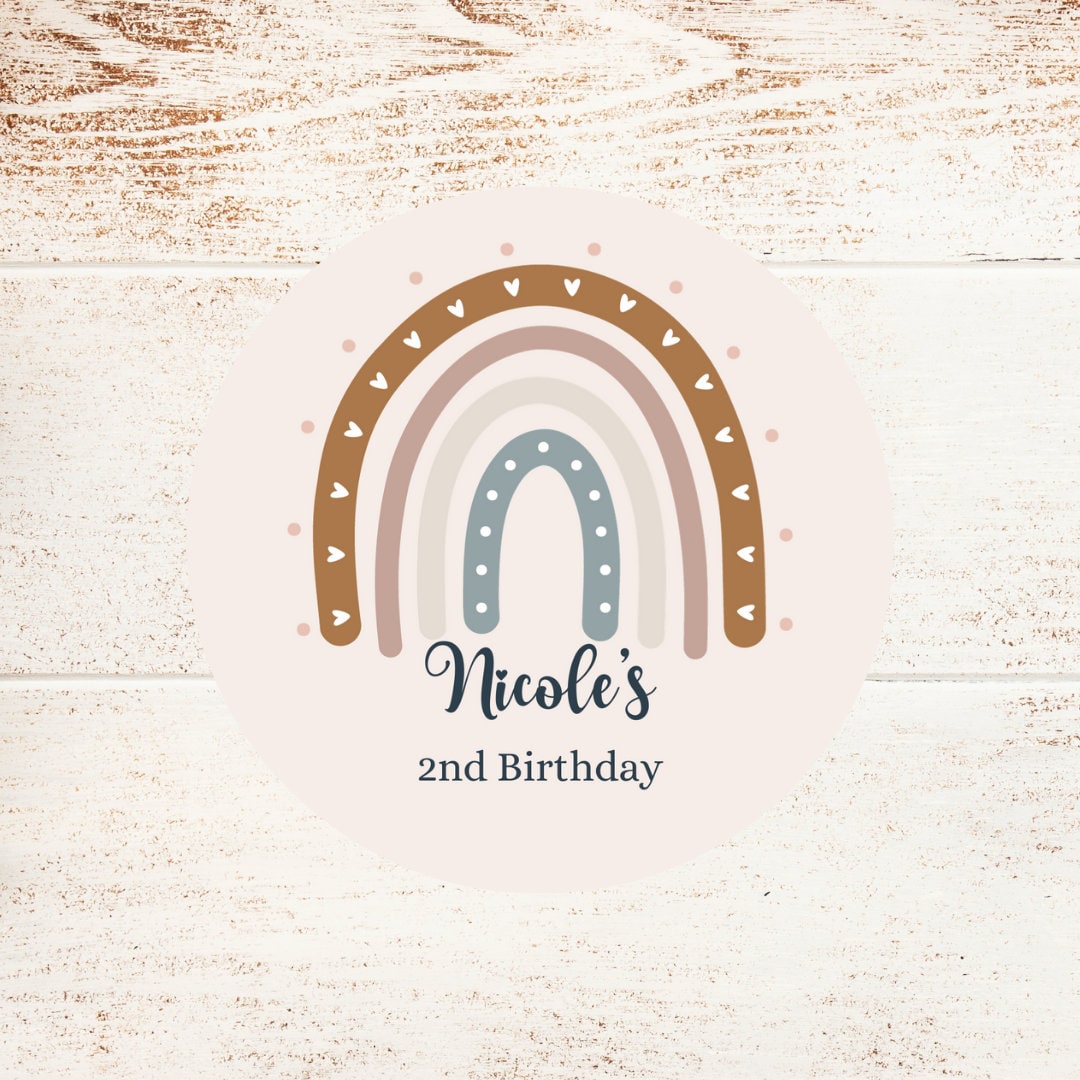 Personalised Boho Rainbow Birthday Stickers - Etsy