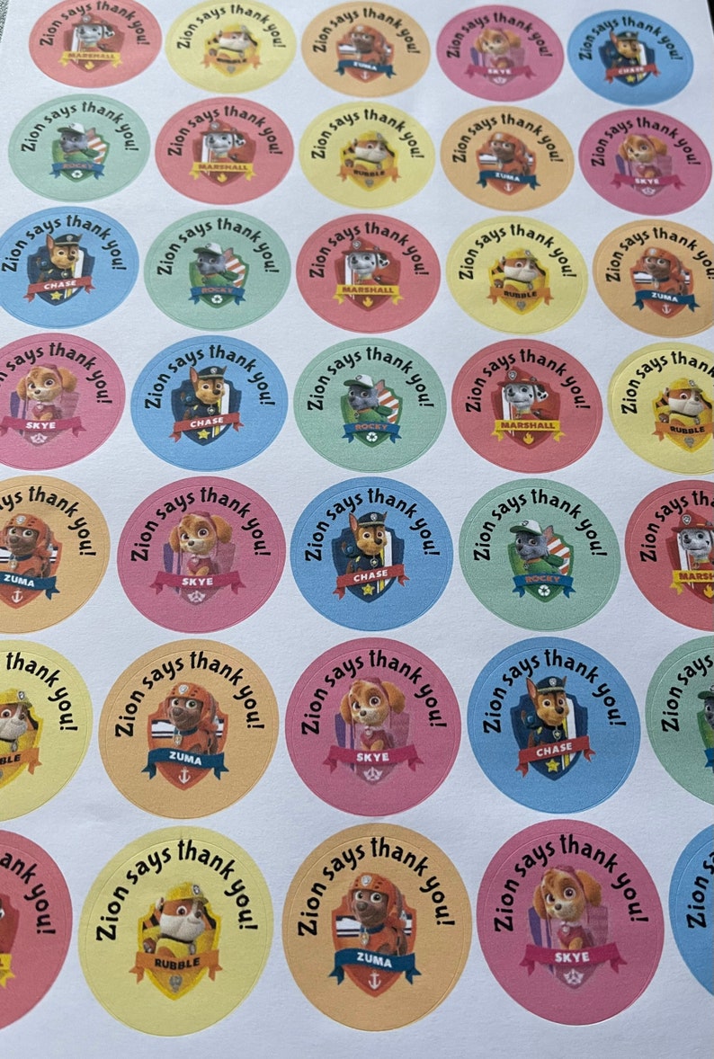 Birthday Favour Stickers Paw Patrol - Etsy