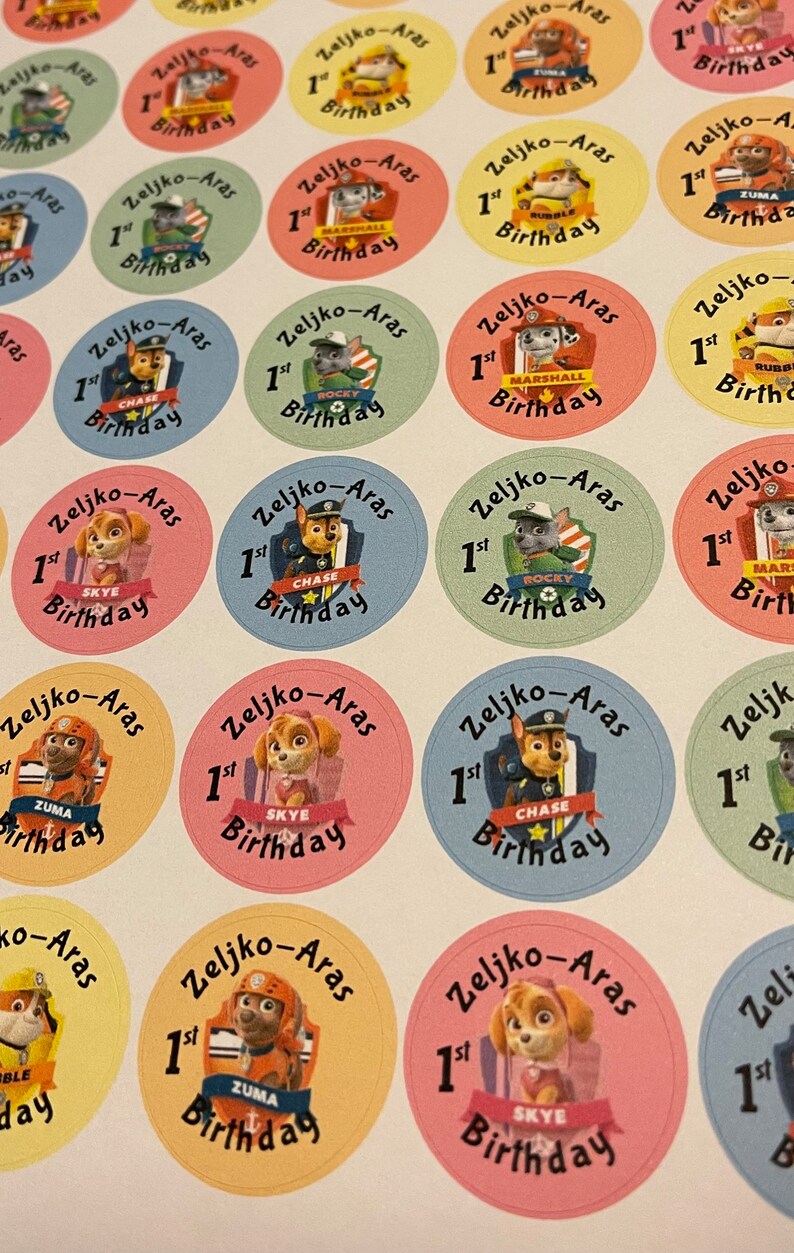 Birthday Favour Stickers Paw Patrol - Etsy