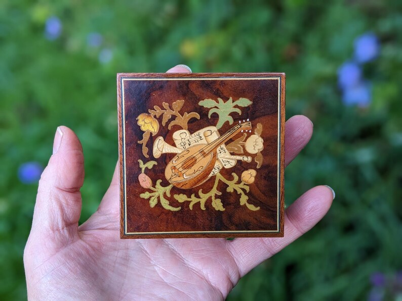 Vintage Marquetry Box With Music, Mandolin and Horn by Guillant of ...