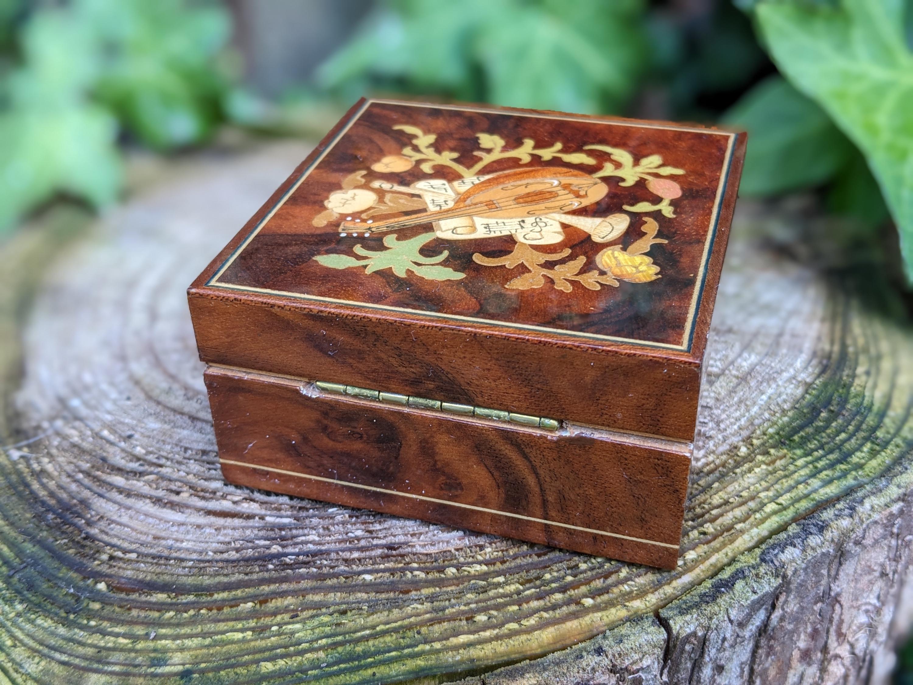 Vintage Marquetry Box With Music, Mandolin and Horn by Guillant of ...