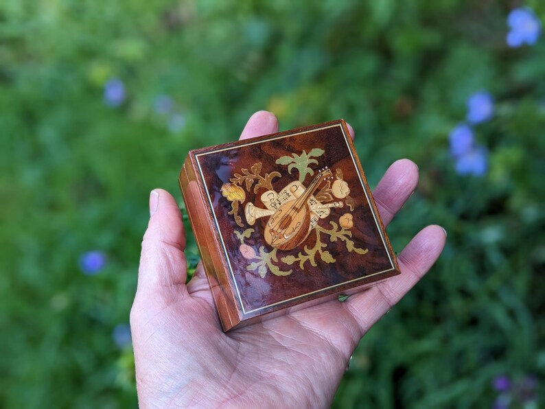 Vintage Marquetry Box With Music, Mandolin and Horn by Guillant of ...