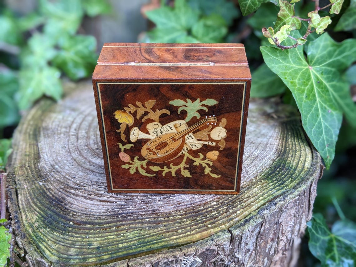 Vintage Marquetry Box With Music, Mandolin and Horn by Guillant of ...