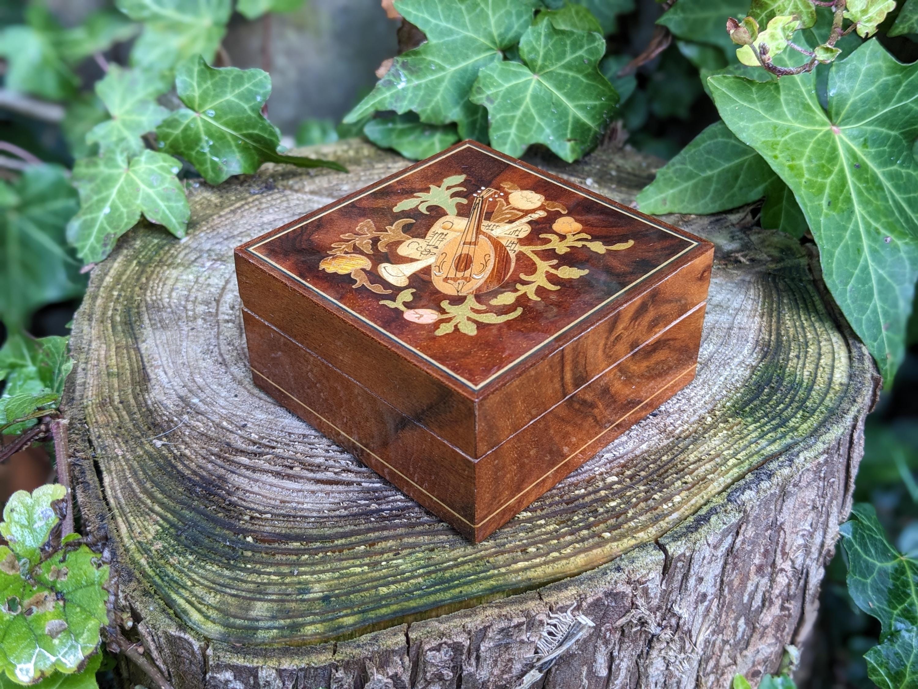 Vintage Marquetry Box With Music, Mandolin and Horn by Guillant of ...