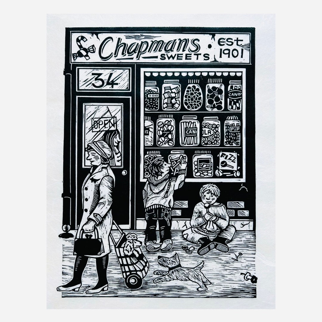 The Sweet Shop - Hand Printed Original Linocut Print - Etsy