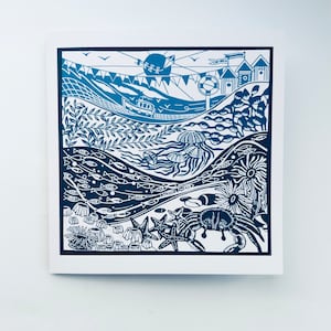Under the Sea - Original Linocut Design Greetings Card - Etsy