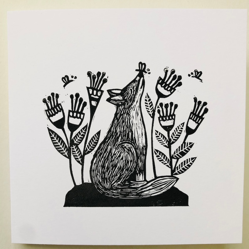 Little Fox - Hand Printed Original Mounted Linocut Print - Etsy
