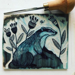 Badger Mounted Hand Printed Original Linocut Print - Etsy