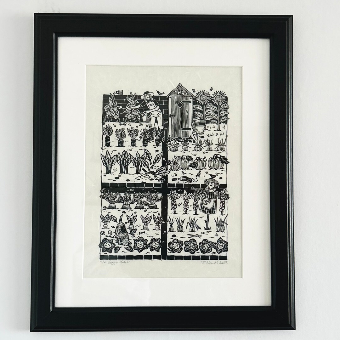 The Veggie Patch - Hand Printed Original Linocut Print - Etsy