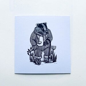 Dapper Badger Original Linocut Design Greetings Card. - Etsy