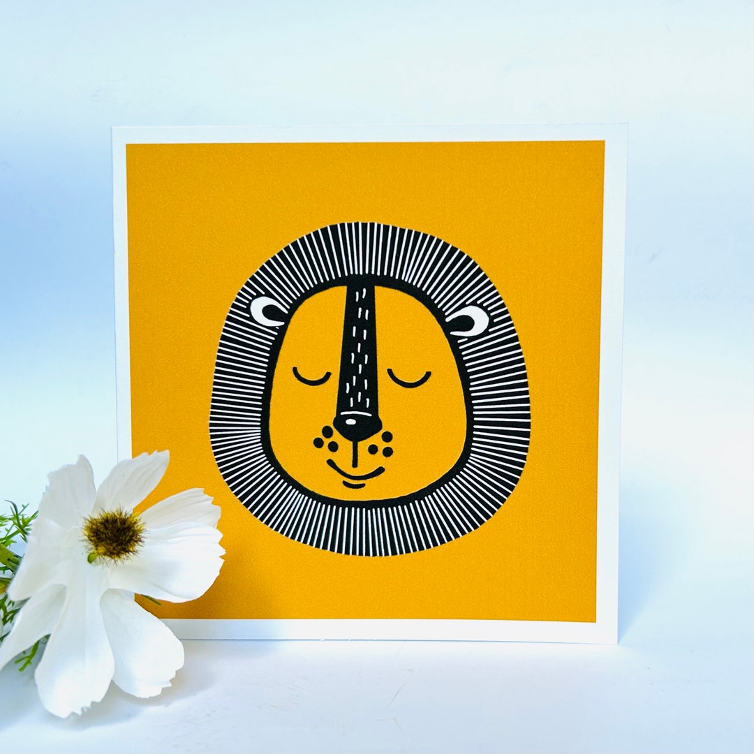 Little Lion - Original Linocut Design Greetings Card - Etsy