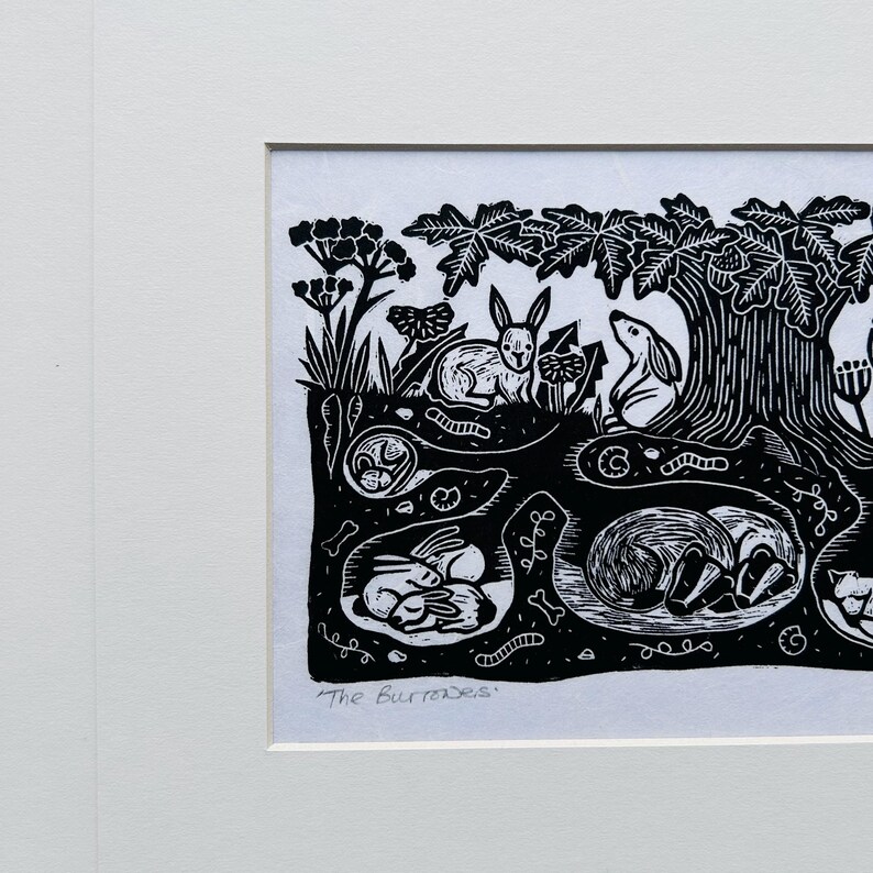 The Burrowers - Mounted & Hand Printed Original Mounted Linocut Print ...