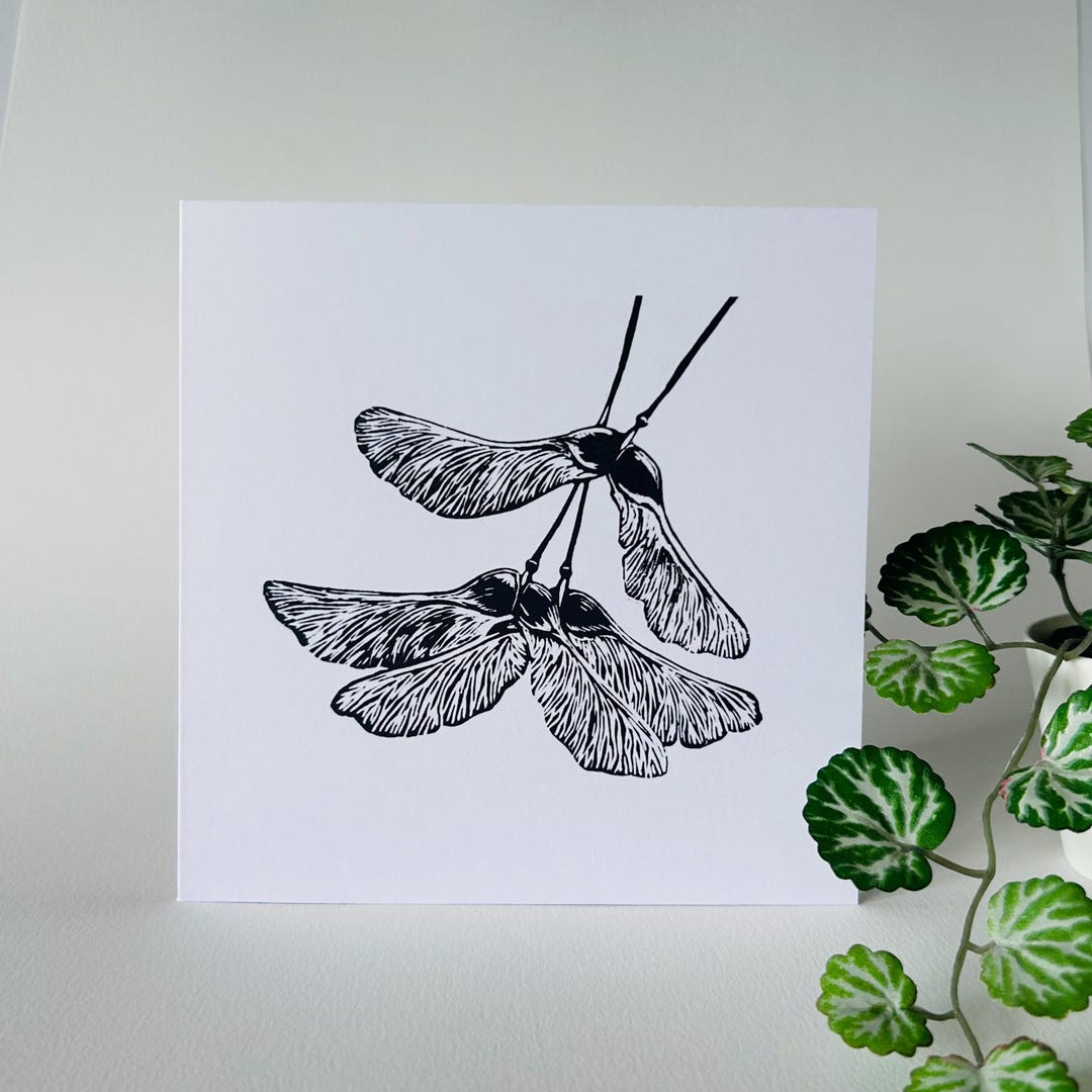 Sycamore Keys - Original Linocut Design Greetings Card. Black on White ...