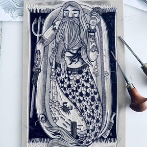 Merman Hand Printed Original Linocut Print - Etsy