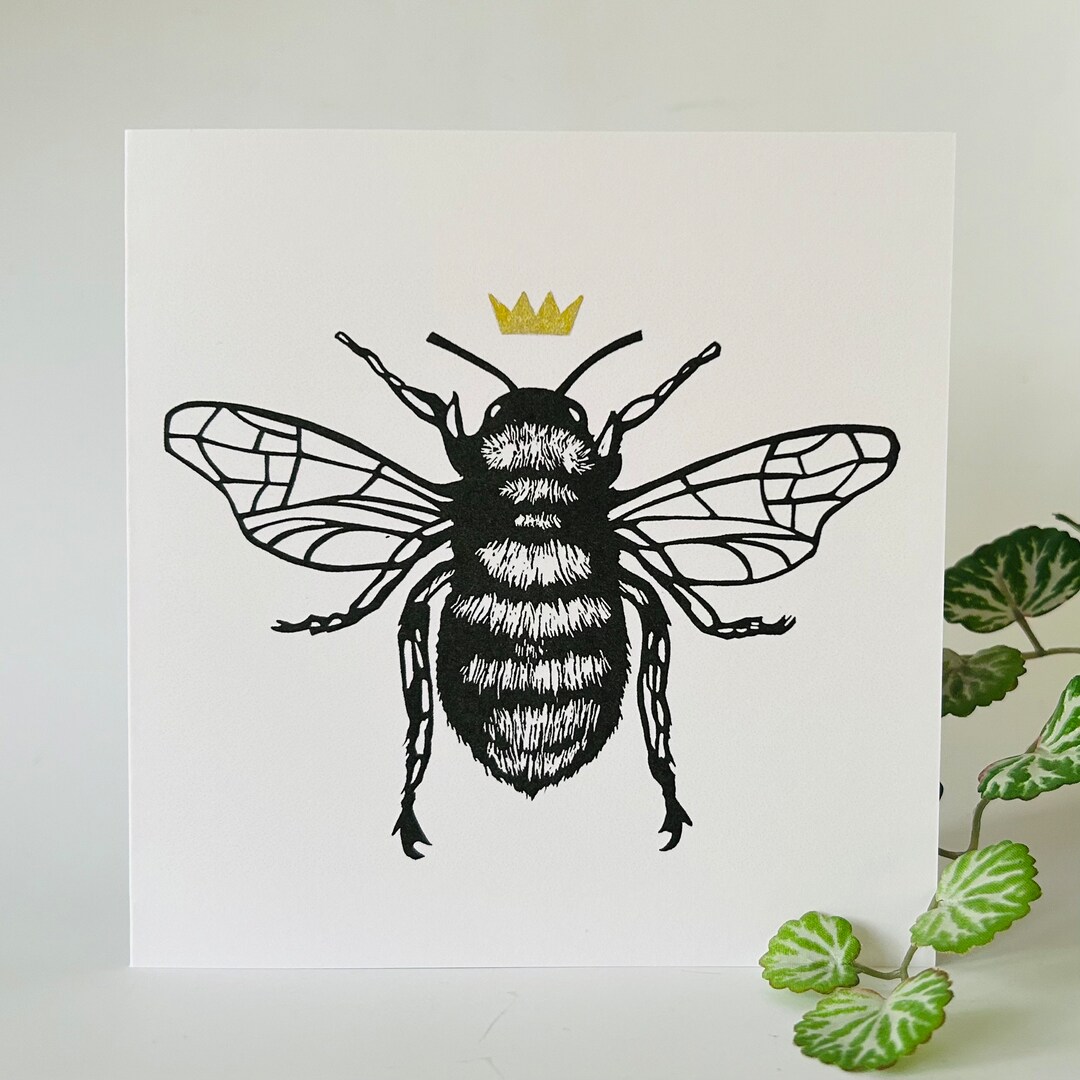 Queen Bee - Original Linocut Design Greetings Card - Etsy