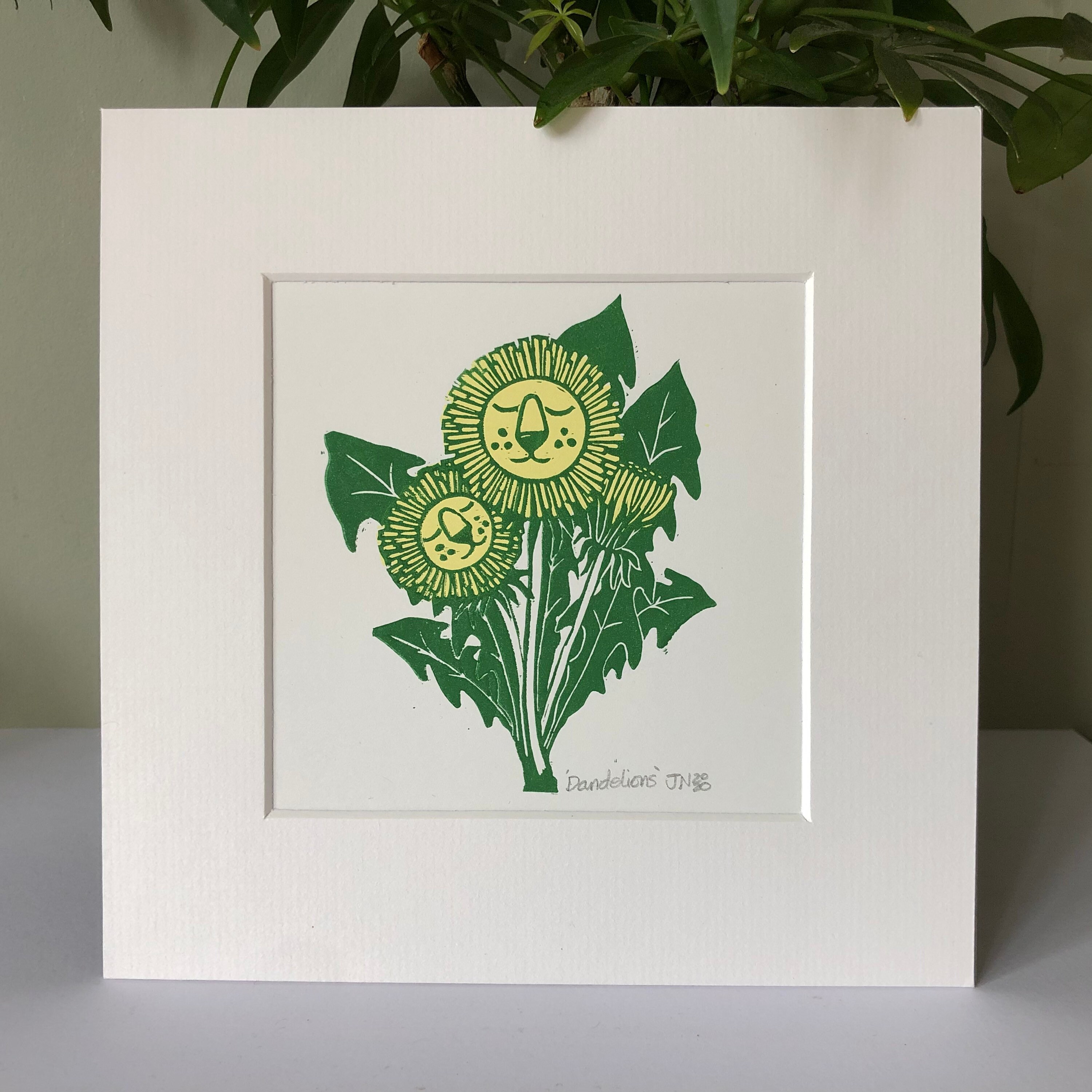 Dandelions Original Mounted Linocut Print. Yellow & Green on - Etsy