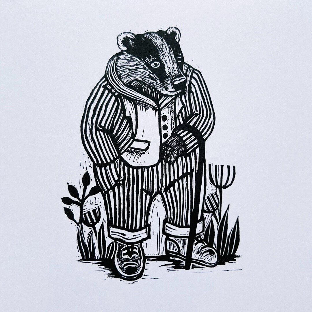 Dapper Badger Original Linocut Design Greetings Card. - Etsy