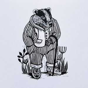 Dapper Badger - Original Linocut Design Greetings Card. - Etsy