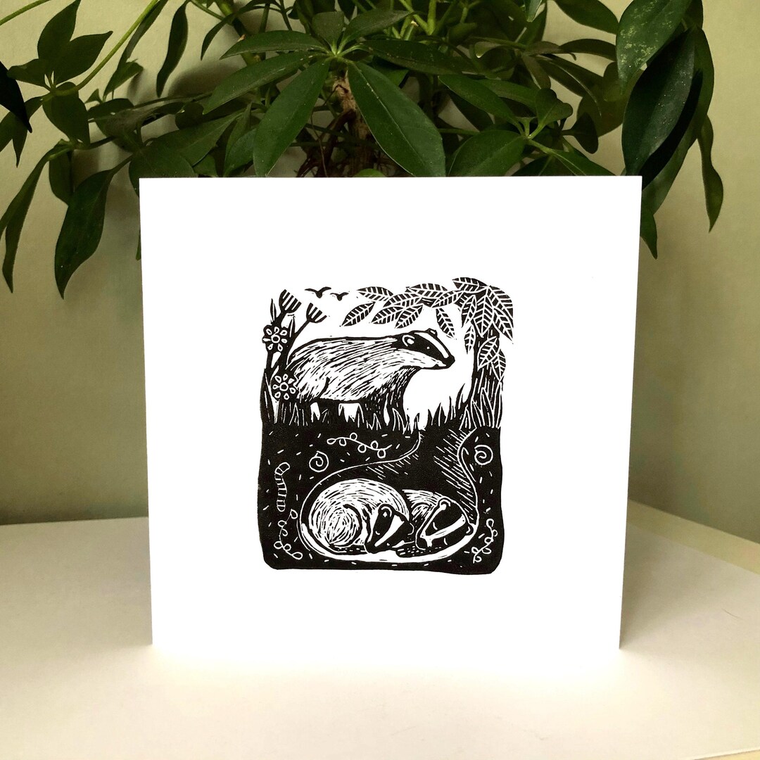Badgers Home - Original Linocut Design Greetings Card - Etsy