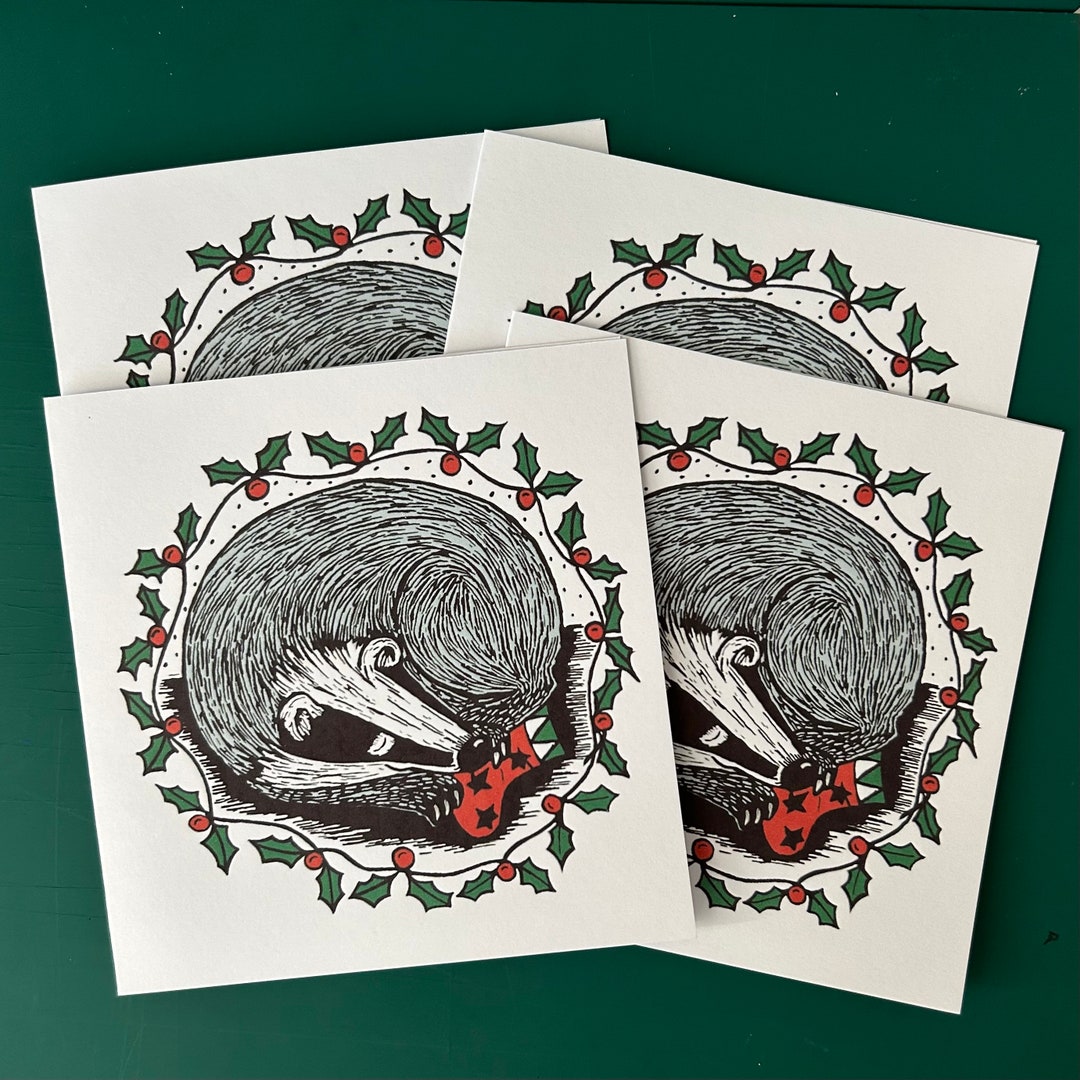 Xmas Badger - Set of 4 Original Linocut Design Greetings Cards - Etsy