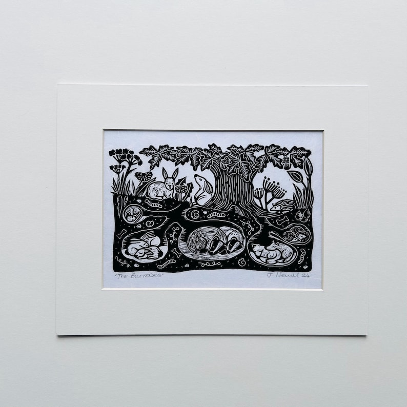 The Burrowers - Mounted & Hand Printed Original Mounted Linocut Print ...