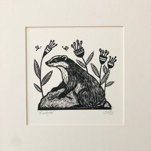 Badger Mounted Hand Printed Original Linocut Print - Etsy