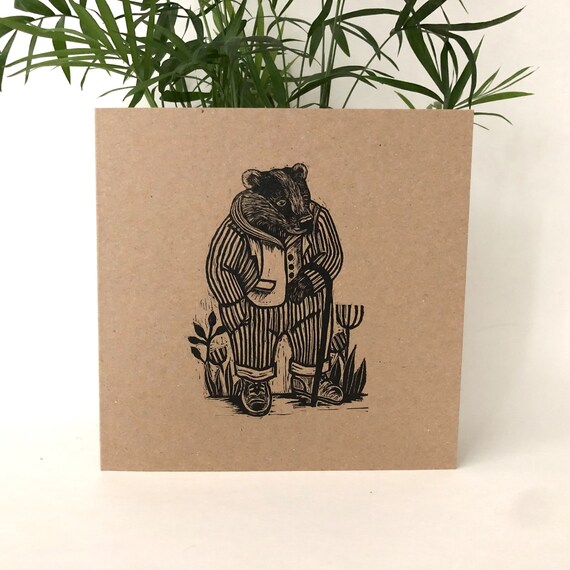 Dapper Badger Original Linocut Greetings Card - Etsy