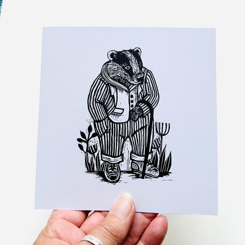 Dapper Badger - Original Linocut Design Greetings Card. - Etsy