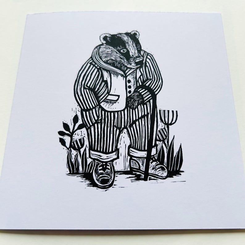 Dapper Badger - Original Linocut Design Greetings Card. - Etsy