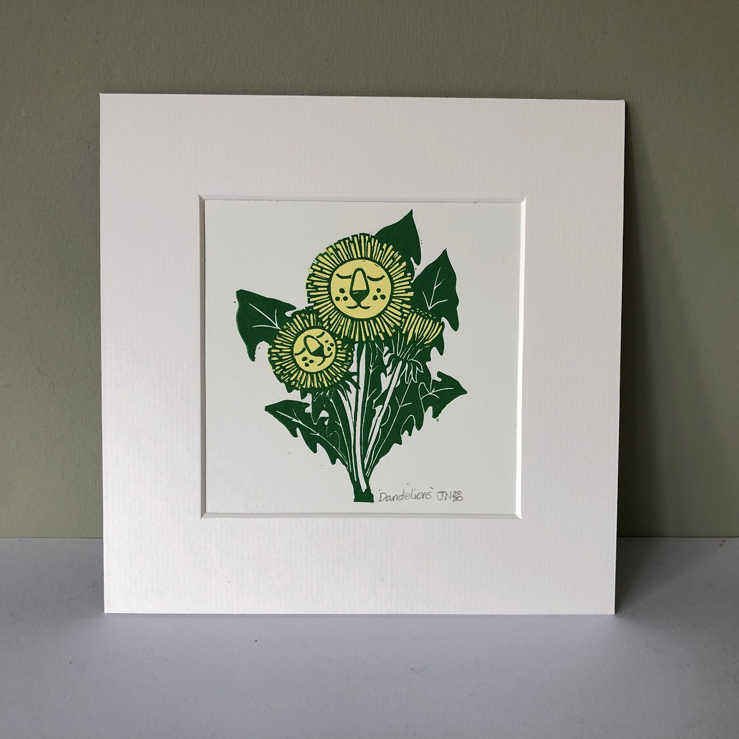 Dandelions Original Mounted Linocut Print. Yellow & Green on - Etsy