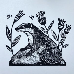 Badger Black Hand Printed Original Linocut Greetings Card - Etsy