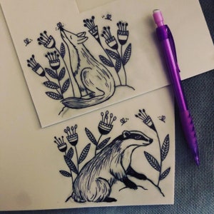 Badger Hand Printed Original Linocut Greetings Card - Etsy