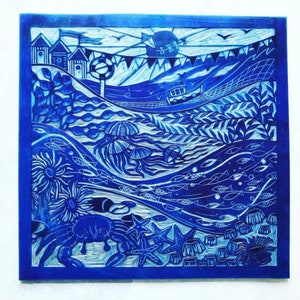 Under the Sea - Hand Printed Original Unmounted Linocut Print - Etsy