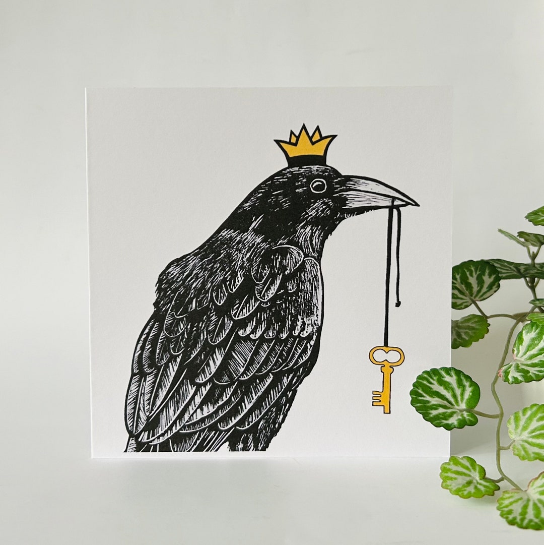 Sacred Crow Linocut Design Greetings Card Black on White - Etsy
