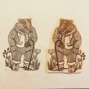 Dapper Badger Original Linocut Design Greetings Card. - Etsy