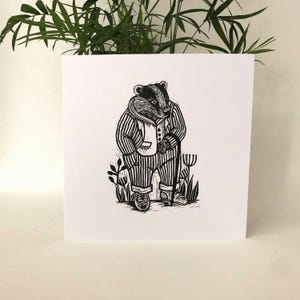 Dapper Badger Original Linocut Design Greetings Card. - Etsy