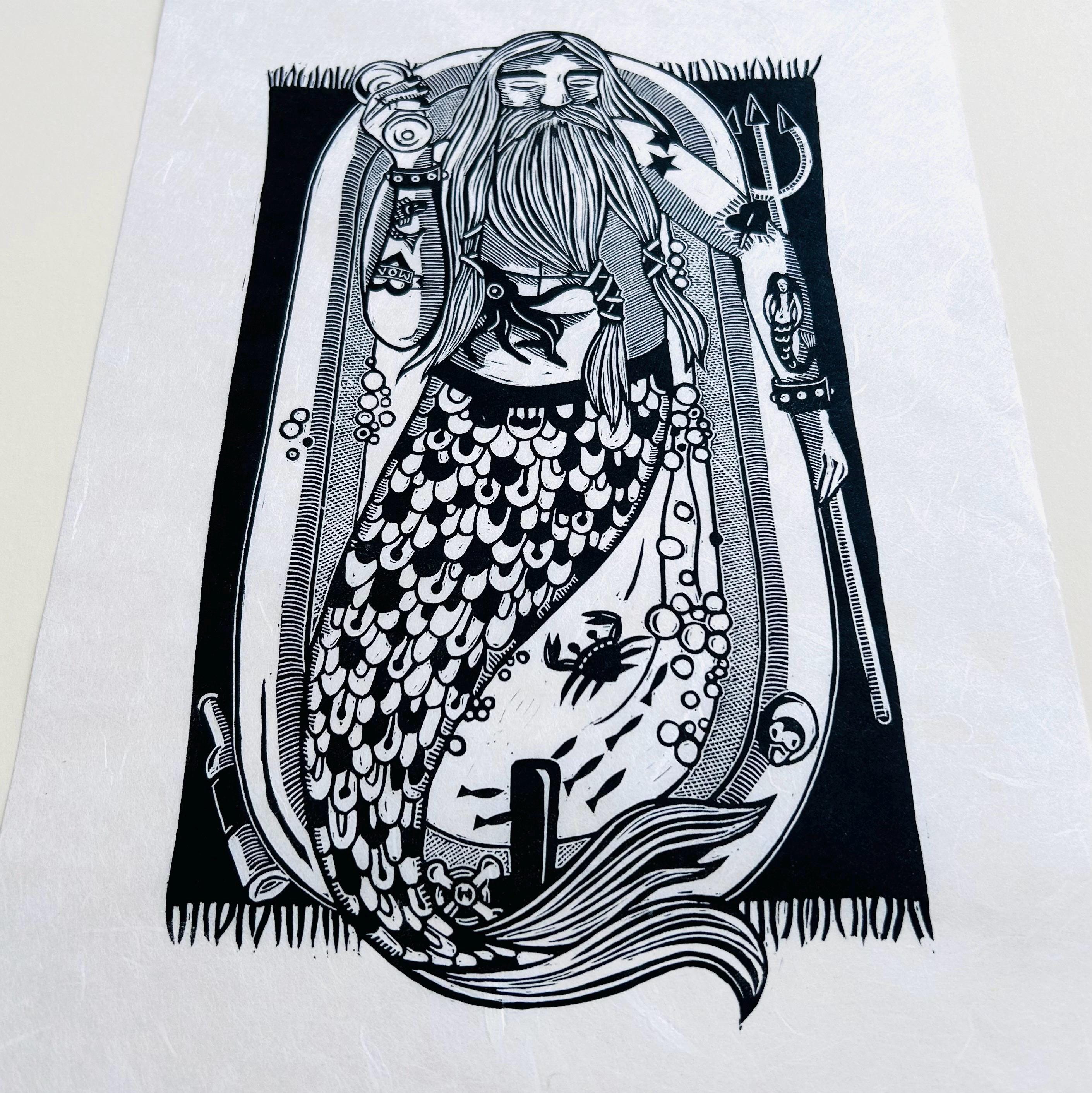 Merman - Hand Printed Original Linocut Print - Etsy