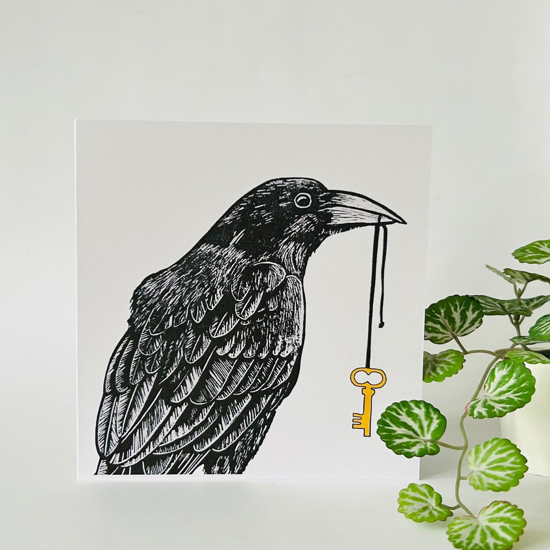 Sacred Crow Linocut Design Greetings Card Black on White - Etsy