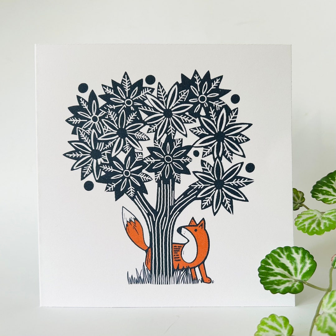 Little Red Fox - Original Linocut Design Greetings Card - Etsy