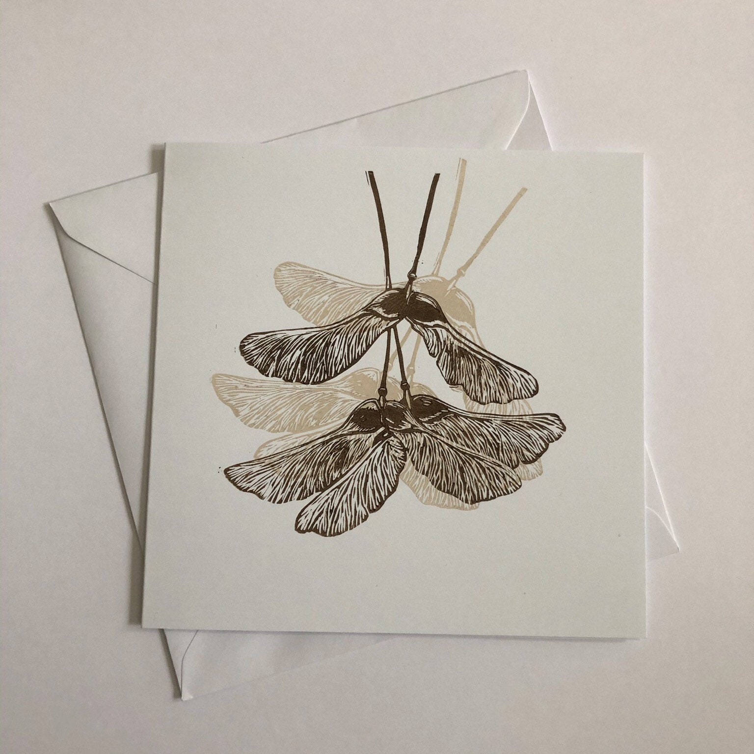 Sycamore Keys Original Linocut Greetings Card. Brown & Beige - Etsy