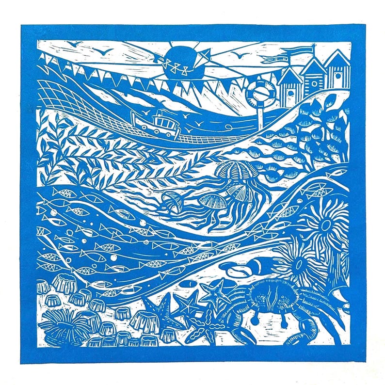 Under the Sea - Original Handprinted Linocut Print - Etsy