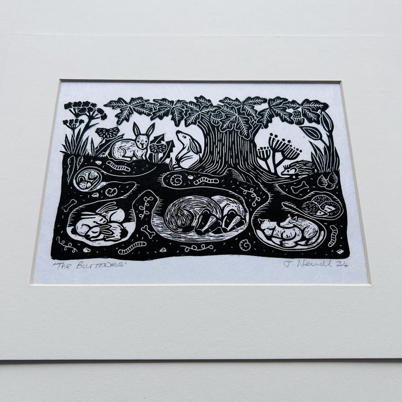 The Burrowers - Mounted & Hand Printed Original Mounted Linocut Print ...