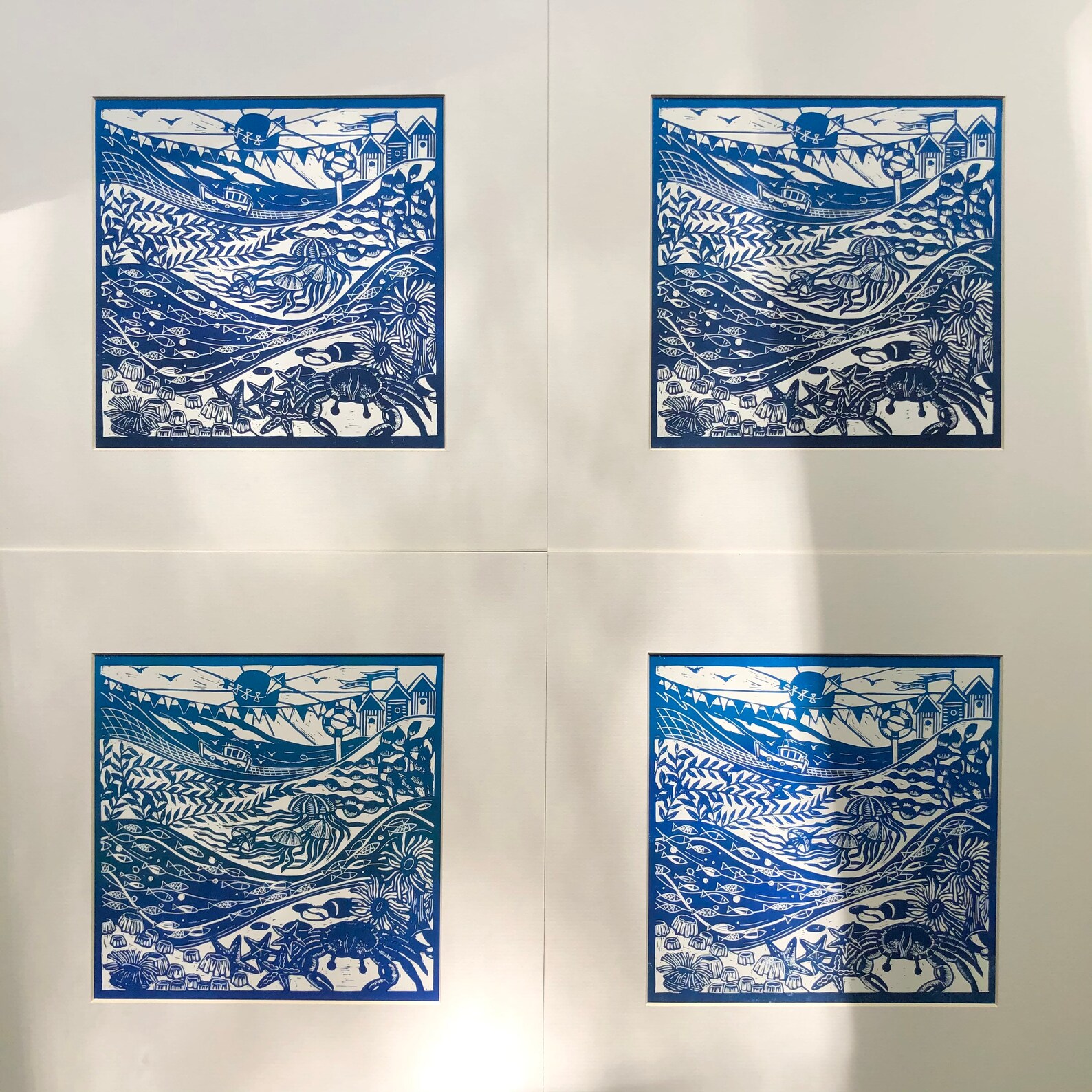 Under the Sea Original Linocut Print. Blue Ombré on White | Etsy