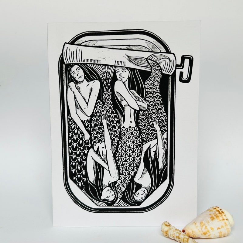 Mermaid Linocut - Etsy